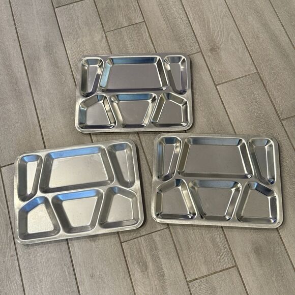 Nash | Dining | 3 Vintage Metal Stainless Military Cafeteria Divided ...
